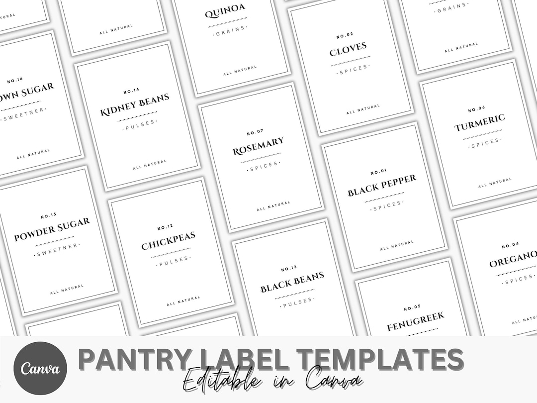 Pantry Labels Organisation Canva Editable Template for Jars Herbs ...