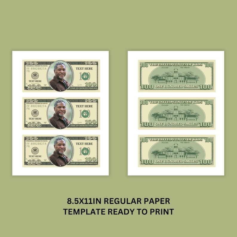 100 Dollar Bill Template, Custom Game Party Play Money, Add Your Text ...