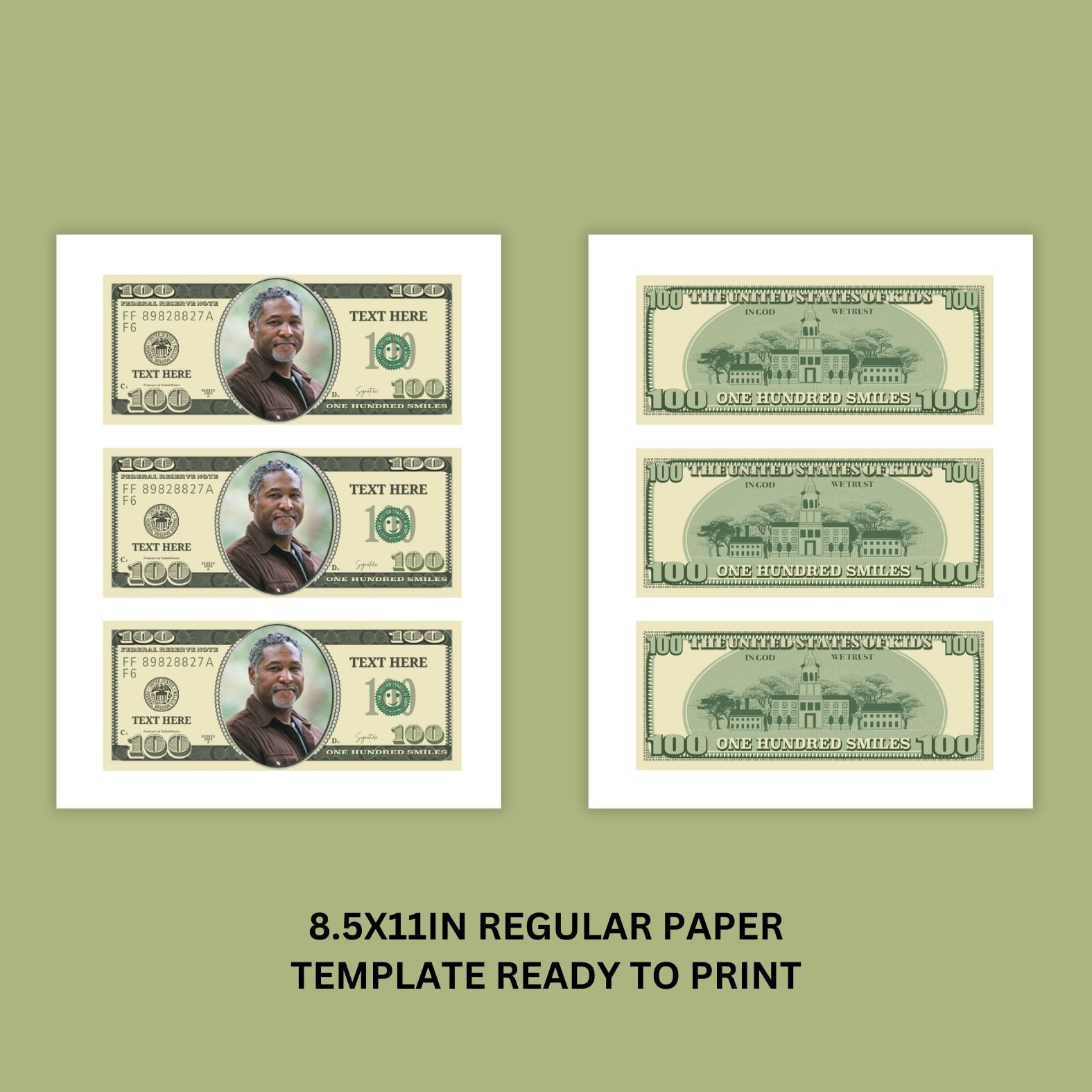 100 Dollar Bill Template, Custom Game Party Play Money, Add Your Text ...