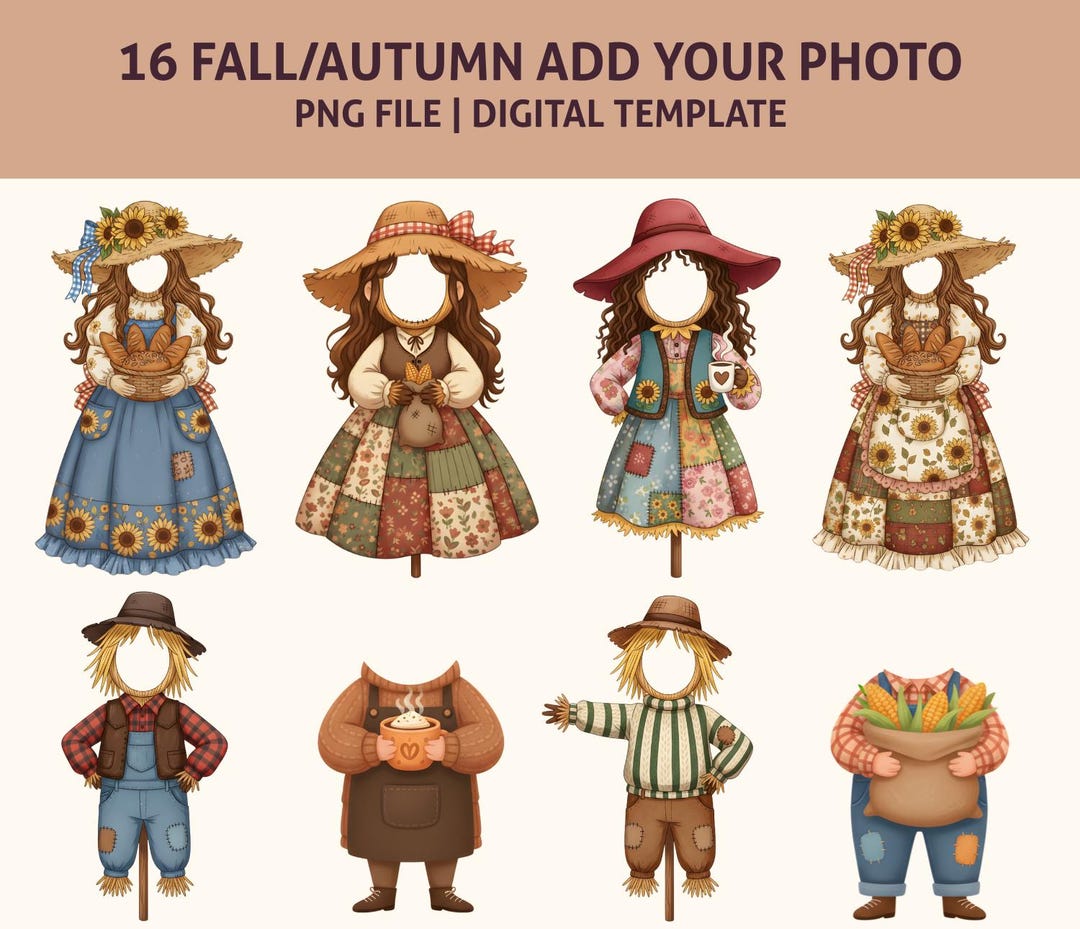 Fall Scarecrows Add Your Own Photo, Scarecrow Craft Kids, Face Photo ...