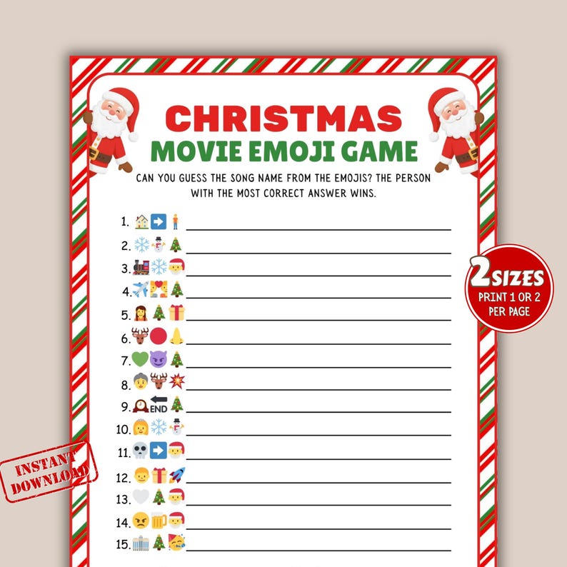Christmas Movie Emoji Game, Printable Holiday Movie Guess, Pictionary ...