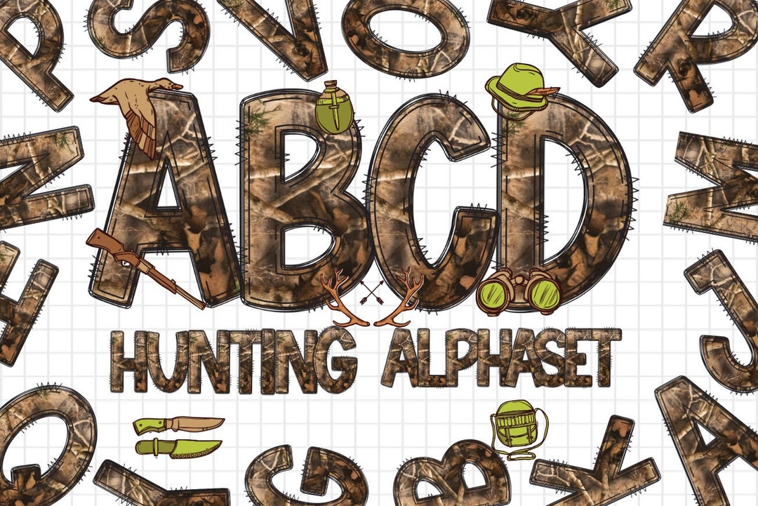 Camo Hunting Doodle Alphabet Letters PNG Bundle, Military Camouflage ...