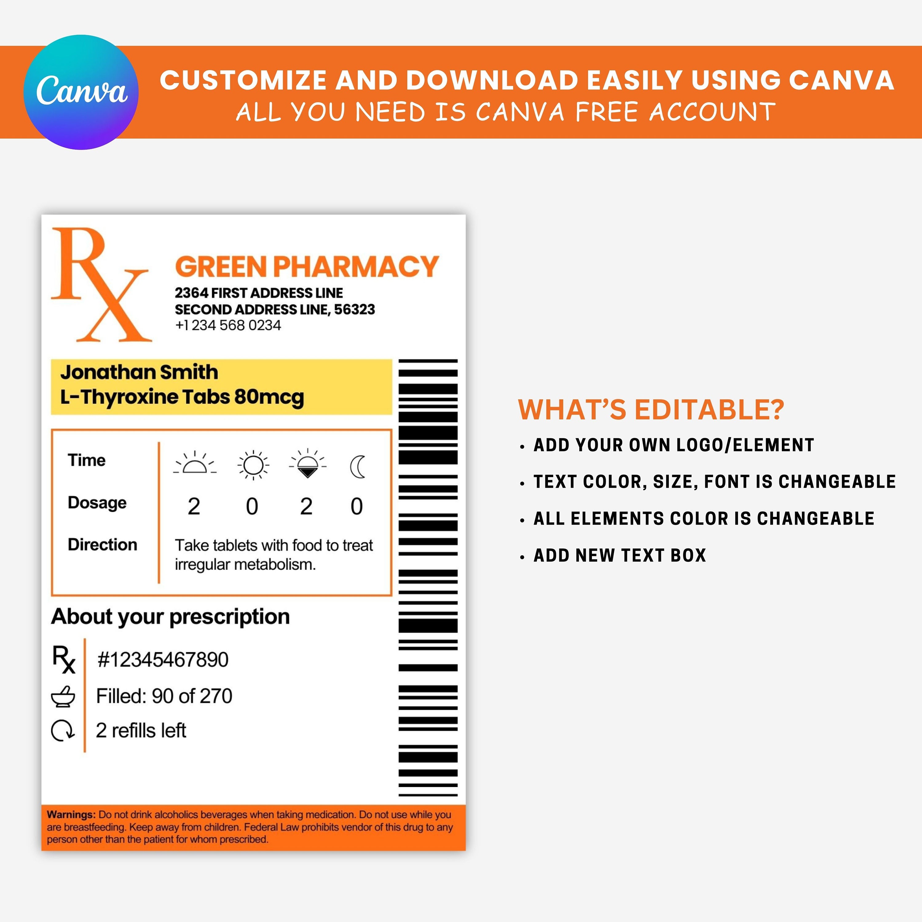 Prescription Label Template, Editable RX Bottle Label Template, Party ...