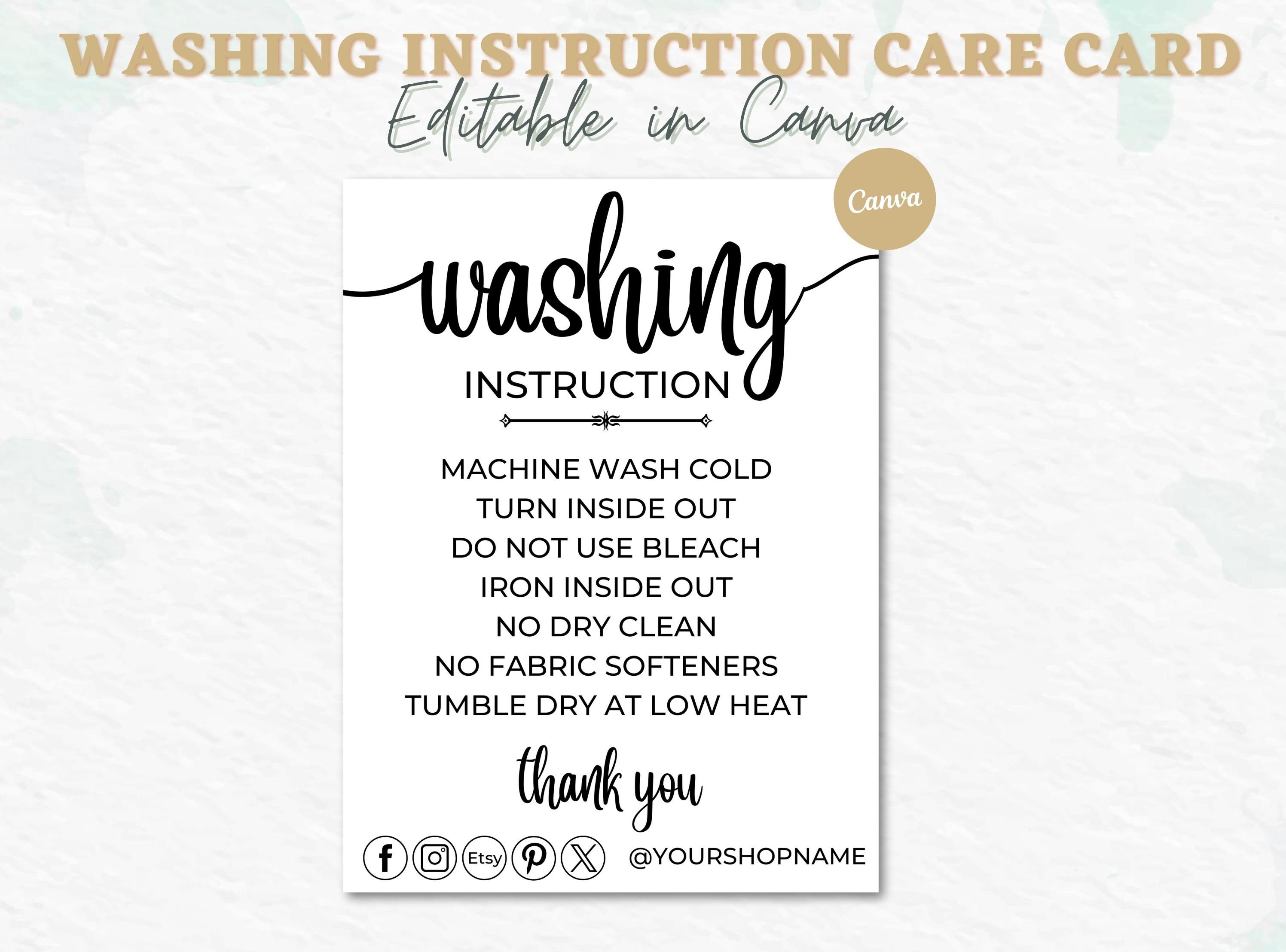 Washing Instructions Care Card I Editable Canva Template I Etsy Shop ...