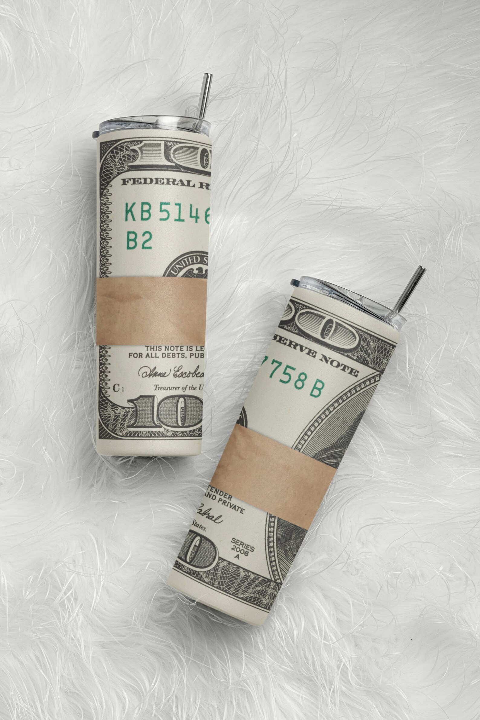 3 Money Roll Band Tumbler PNG BUNDLE, 20 Oz Skinny 100-dollar Bill ...