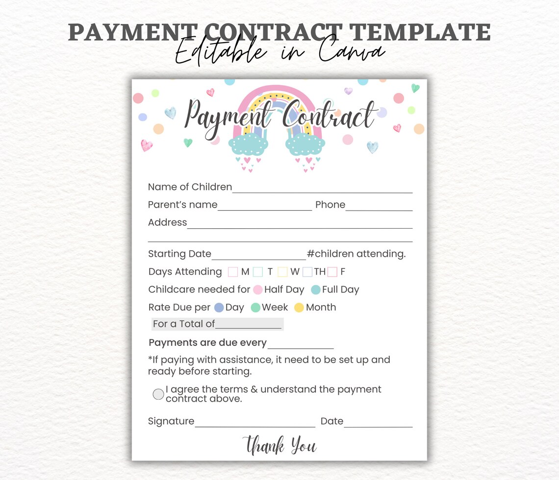 Daycare Payment Form, Editable Payment Slip, Daycare Enrollment Forms ...
