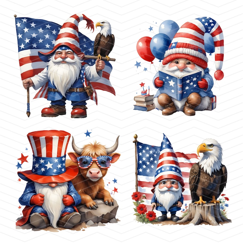 42 US Patriotic Gnome Clipart Bundle, 4th of July Gnome, American Pride ...