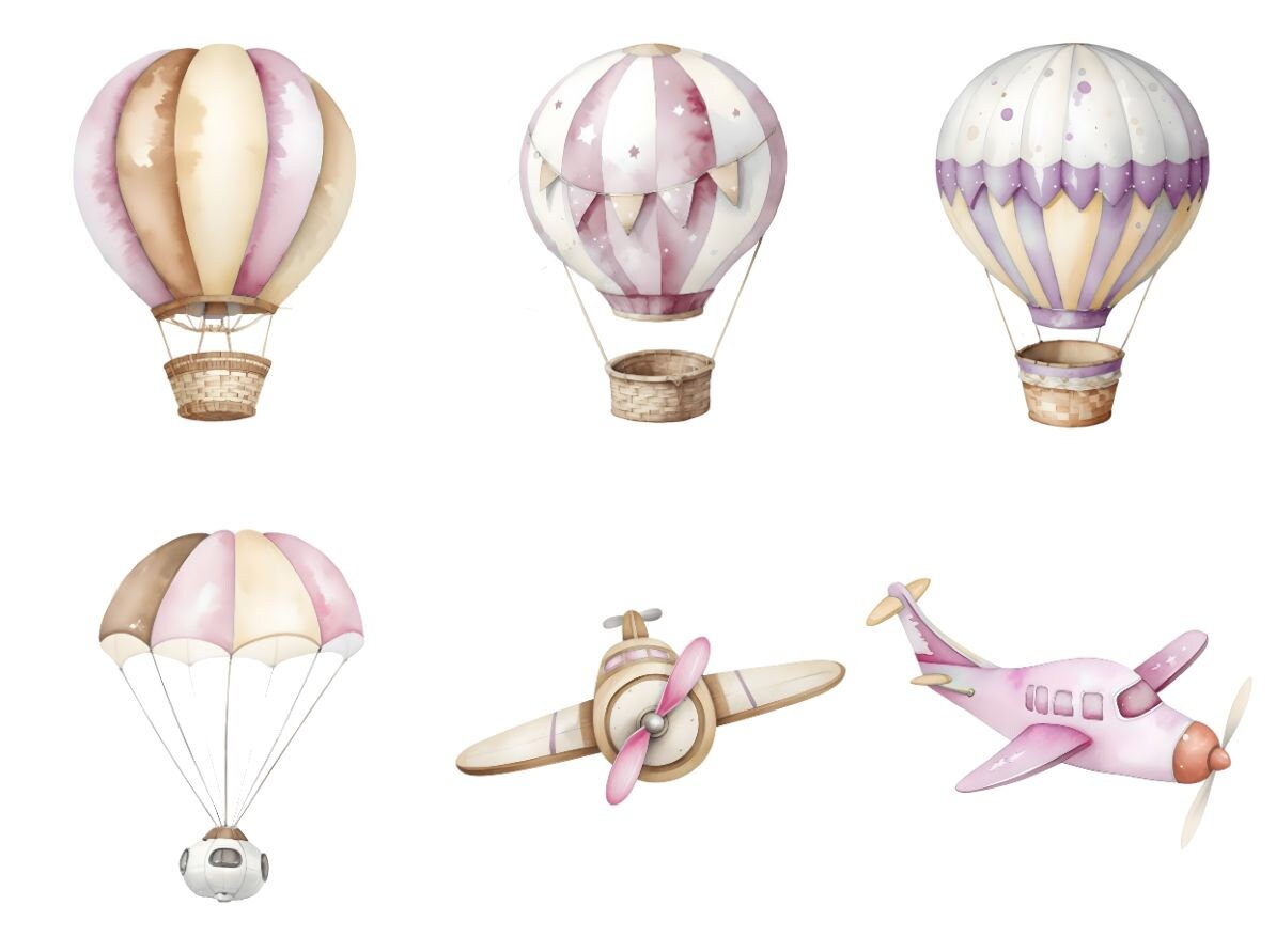 Air Transport Watercolor Clipart | Nursery Decor | Baby Girl Its a Girl ...