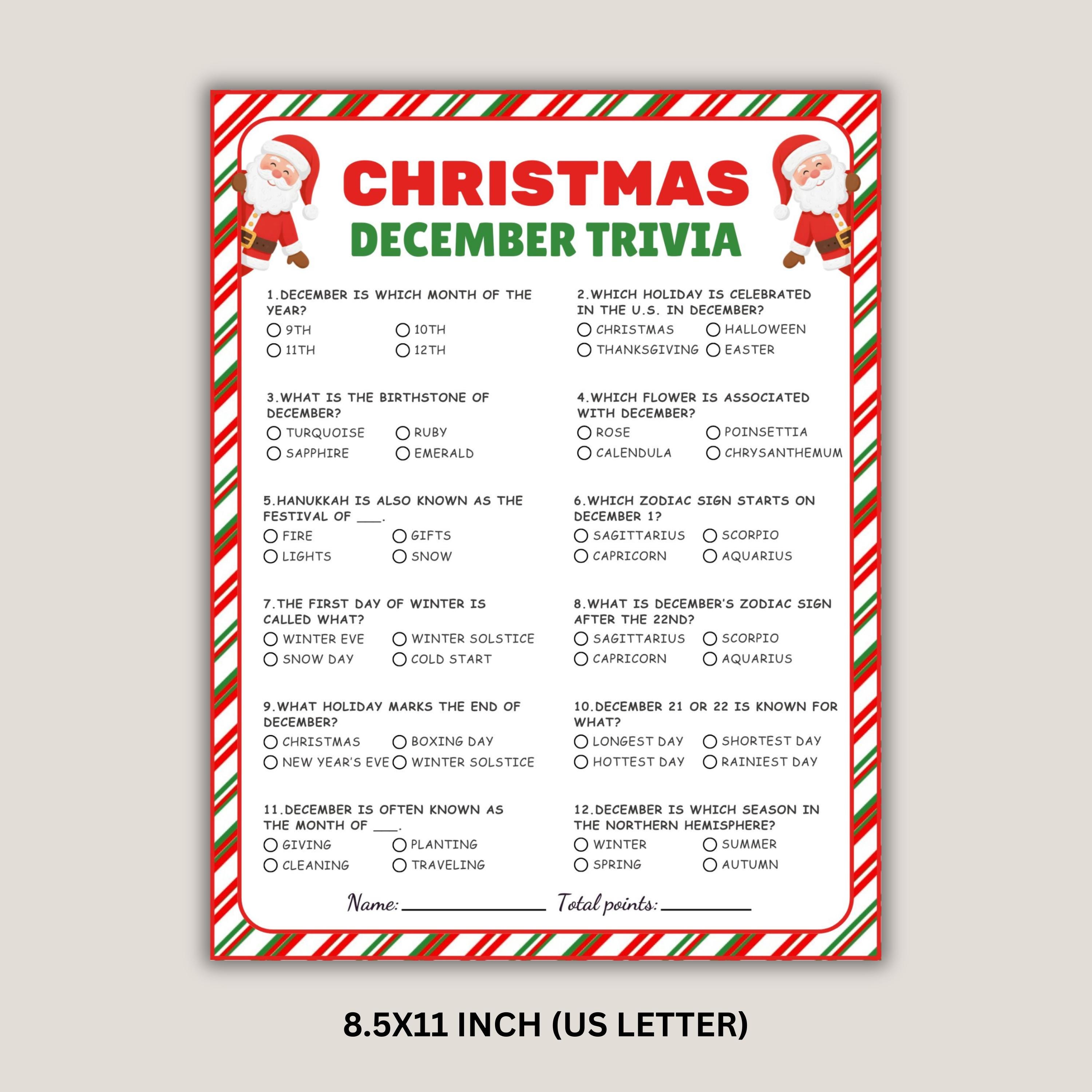 Christmas Trivia, Xmas Trivia Game, Holiday Party Game, Xmas Holiday ...