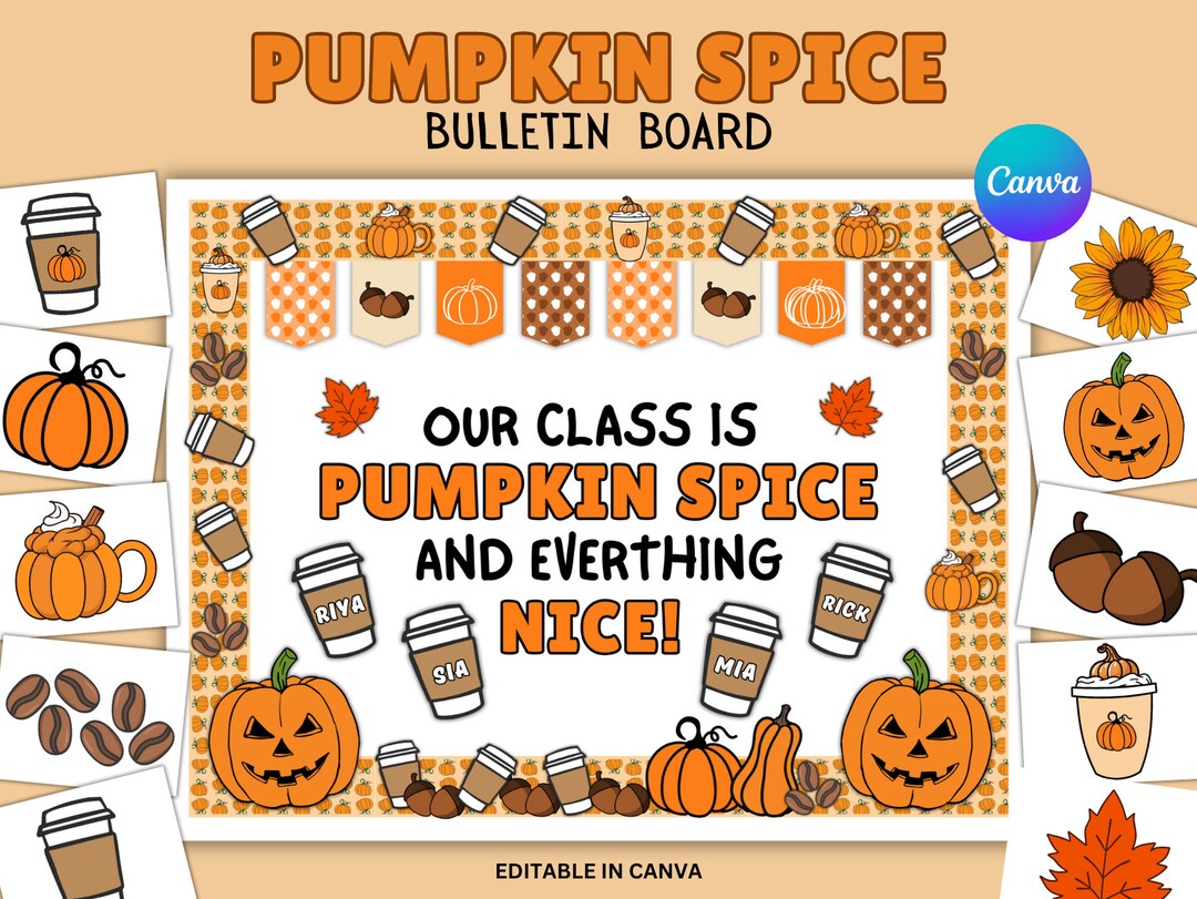 Pumpkin Spice Bulletin Board, Fall Bulletin Board Kit, Pumpkin Latte ...