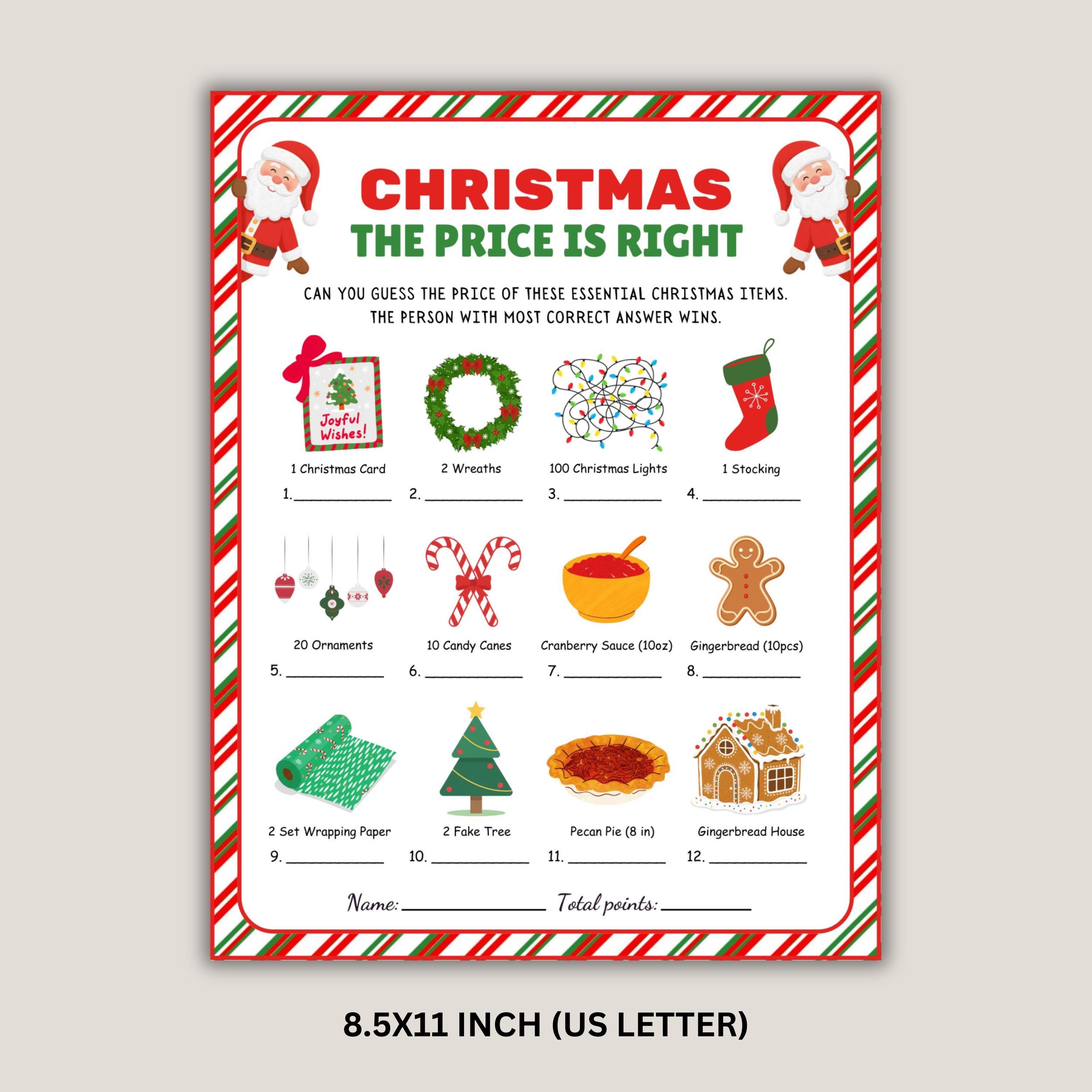 Christmas Guess Price Game, Fun Holiday Price is Right Trivia ...