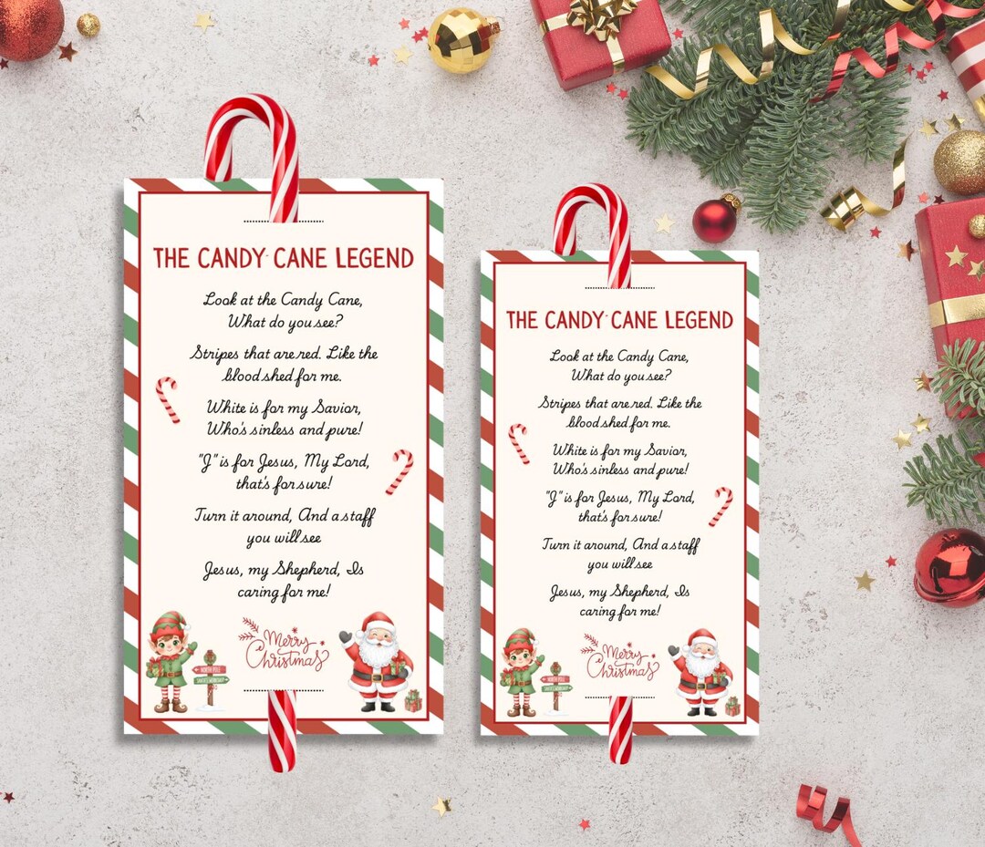 Legend of the Candy Cane Poem Card, Printable Candy Cane Tag With Jesus ...