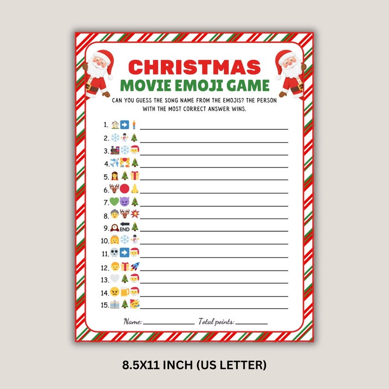 Christmas Movie Emoji Game, Printable Holiday Movie Guess, Pictionary ...
