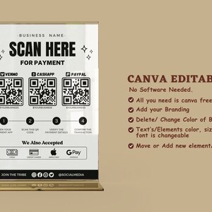 Retro Scan to Pay Sign Template, QR Code Sign, Printable Payment Sign ...