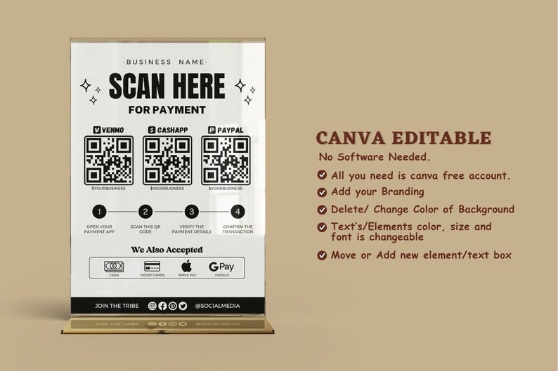 Retro Scan to Pay Sign Template, QR Code Sign, Printable Payment Sign ...