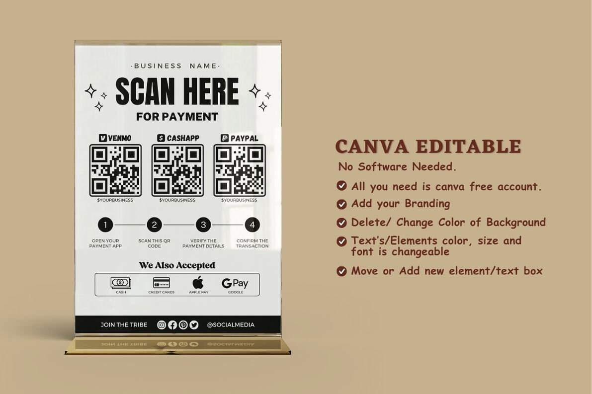 Retro Scan to Pay Sign Template, QR Code Sign, Printable Payment Sign ...