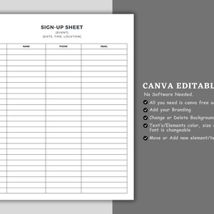 Editable Sign-up Sheet. Pdf/google Docs/microsoft Word. Sign up ...