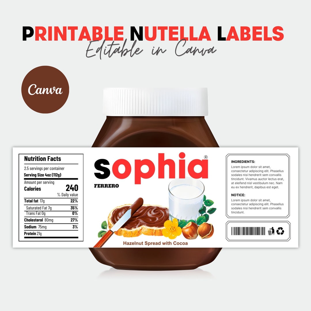Buy PRINTABLE Personalized HAZELNUT Jar Label Digital File, Nutella ...