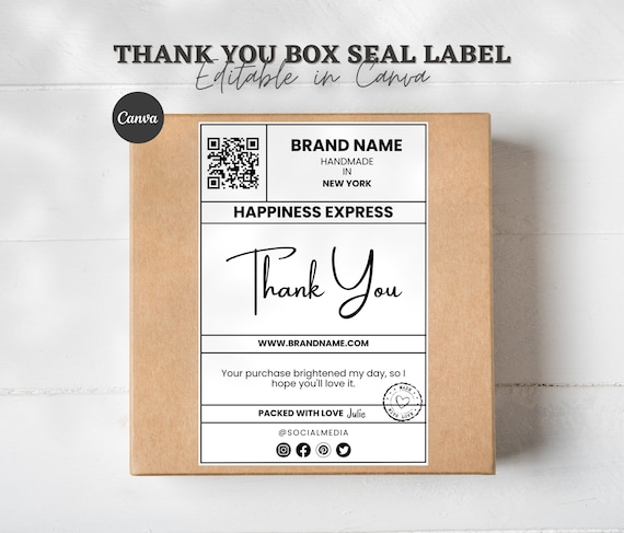 Editable Shipping Packaging Small Business Thank You Shipping Label Template Box Packaging Sticker Box Label Template Packaging Sticker. Etsy