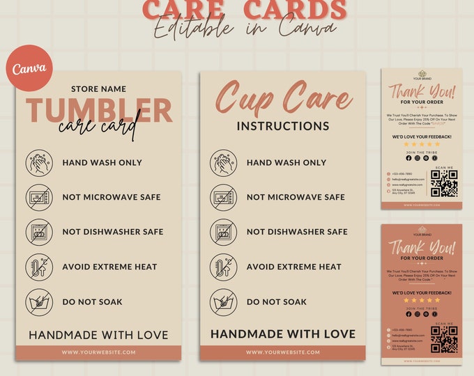 Tumbler Cup Care Instructions Card Printable, Mug, Small Business ...