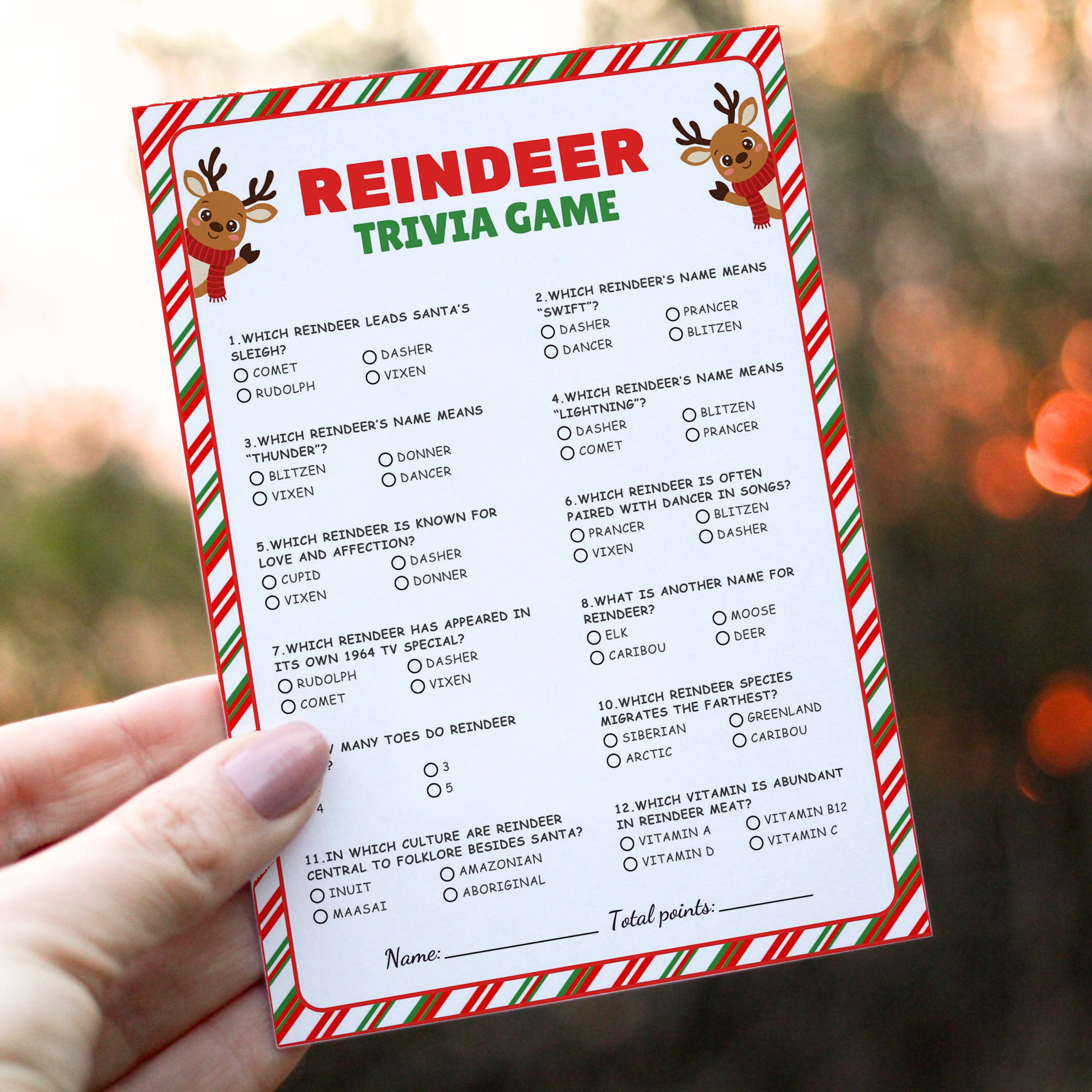 Reindeer Trivia Game, Printable Reindeer Quiz, Holiday Party Game ...