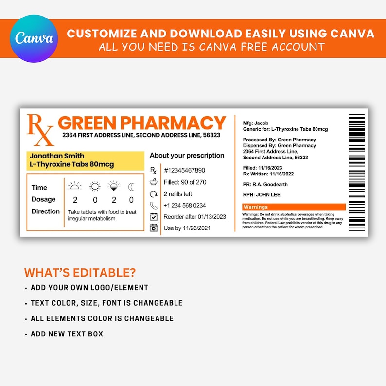 Prescription Label Template, Editable Medicine Label, Pill Bottle Label ...