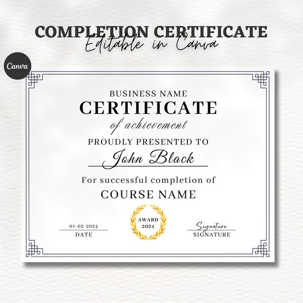 Certificate of Completion Template Canva Template Editable Training ...