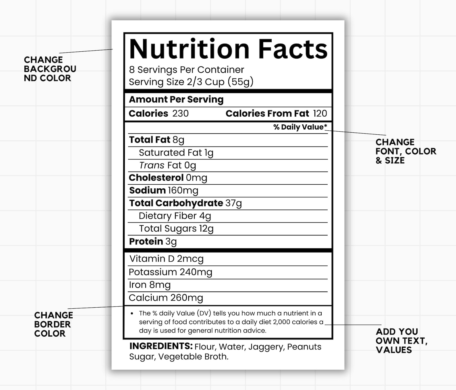 Nutrition Facts | Editable Nutrition Label | Nutritional SVG PNG Clip ...