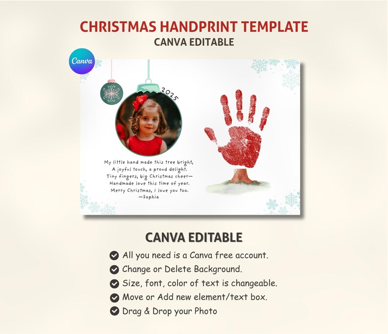 Christmas Handprint Craft Poem Template, Kids Handprint Art With Photo ...