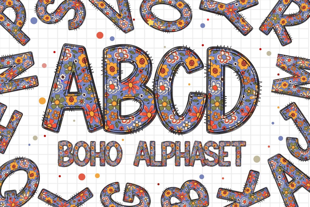Retro Boho Floral Doodle Letters, Hand Drawn Doodle Alpha Bundle ...