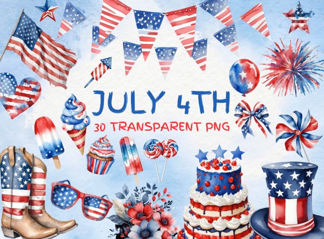 4th of July Clipart, Cute July Fourth Download, Patriotic Clipart, BBQ ...