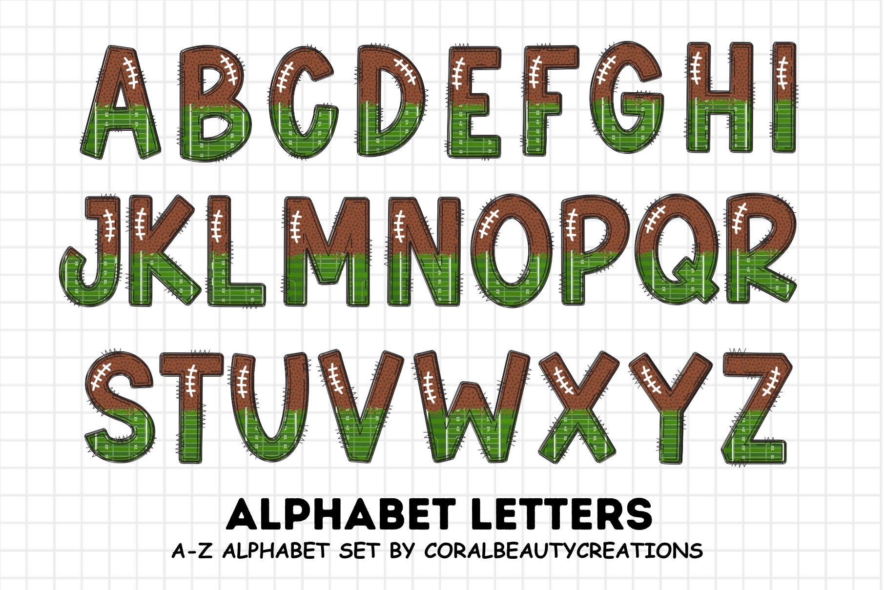 Football Alphabet Letters PNG Bundle Grid Iron Sports Doodle - Etsy