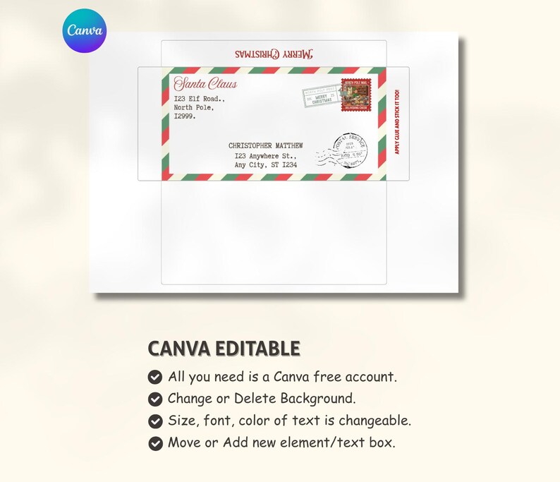 Buy Editable Letter From Santa Envelope Template, Printable North Pole ...