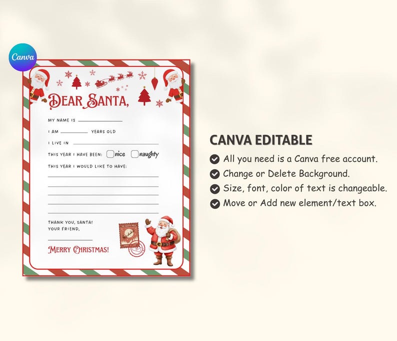 Letter to Santa Editable, Santa Wish List Letters, Christmas Letter ...