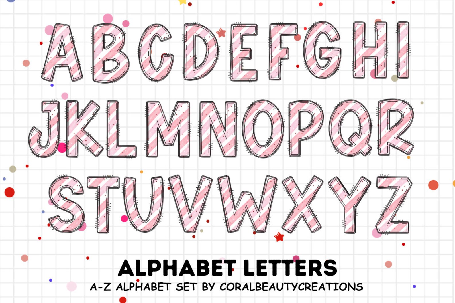 Valentines Doodle Letters With Clip Art PNG Files, Make Your Own Name ...
