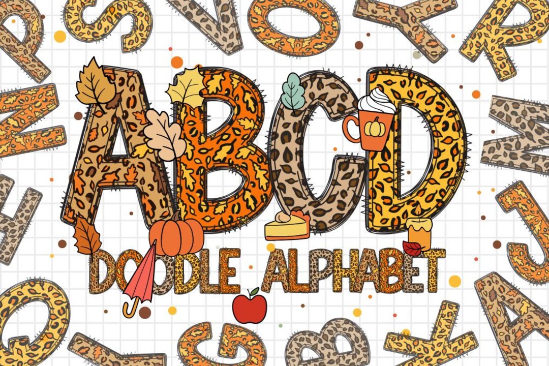 Fall Doodle Letters With Clip Art, Hand Drawn Doodle Alpha Bundle ...