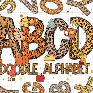 Fall Doodle Letters With Clip Art, Hand Drawn Doodle Alpha Bundle ...