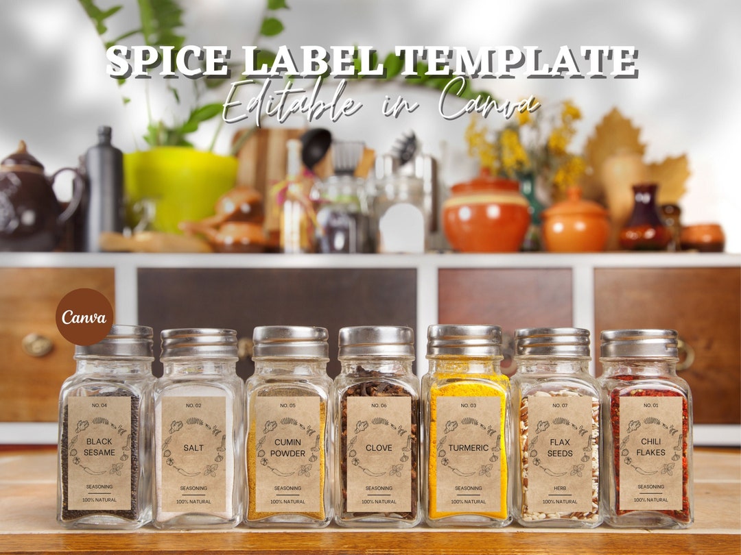 Spice Jar Labels Template, Modern Minimalist Spice Jar Label, Spice Jar ...