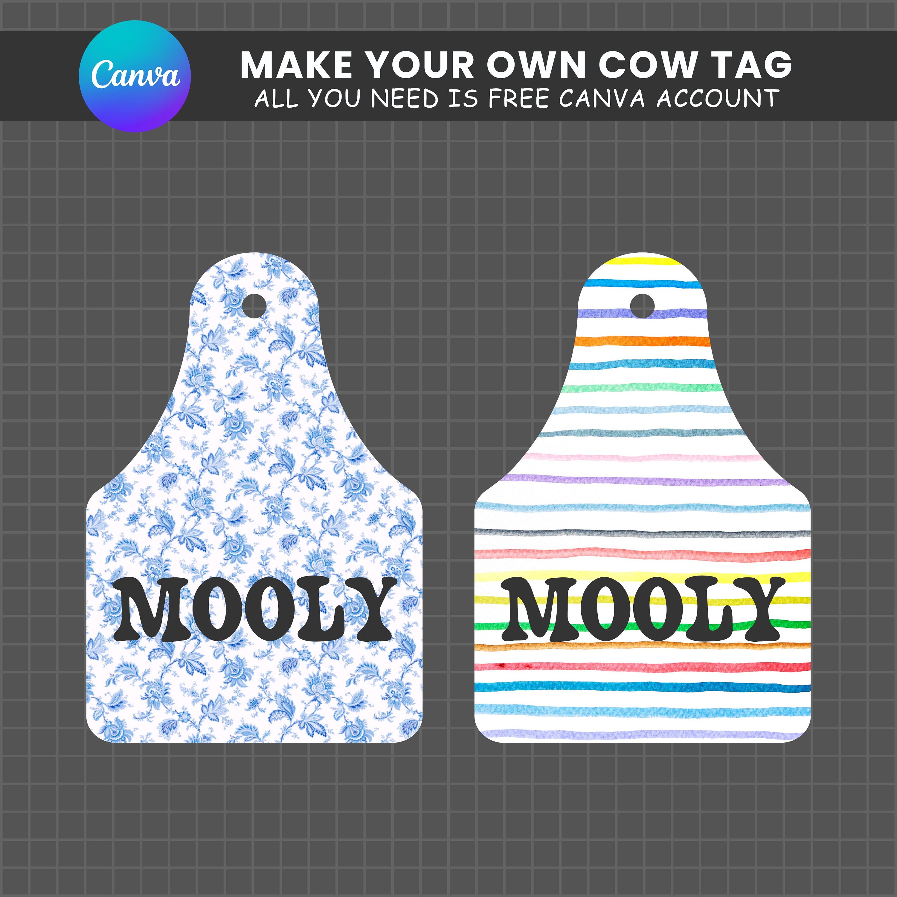 Cow Tag on CANVA, Editable Canva Frames Template With Easy Drag and ...