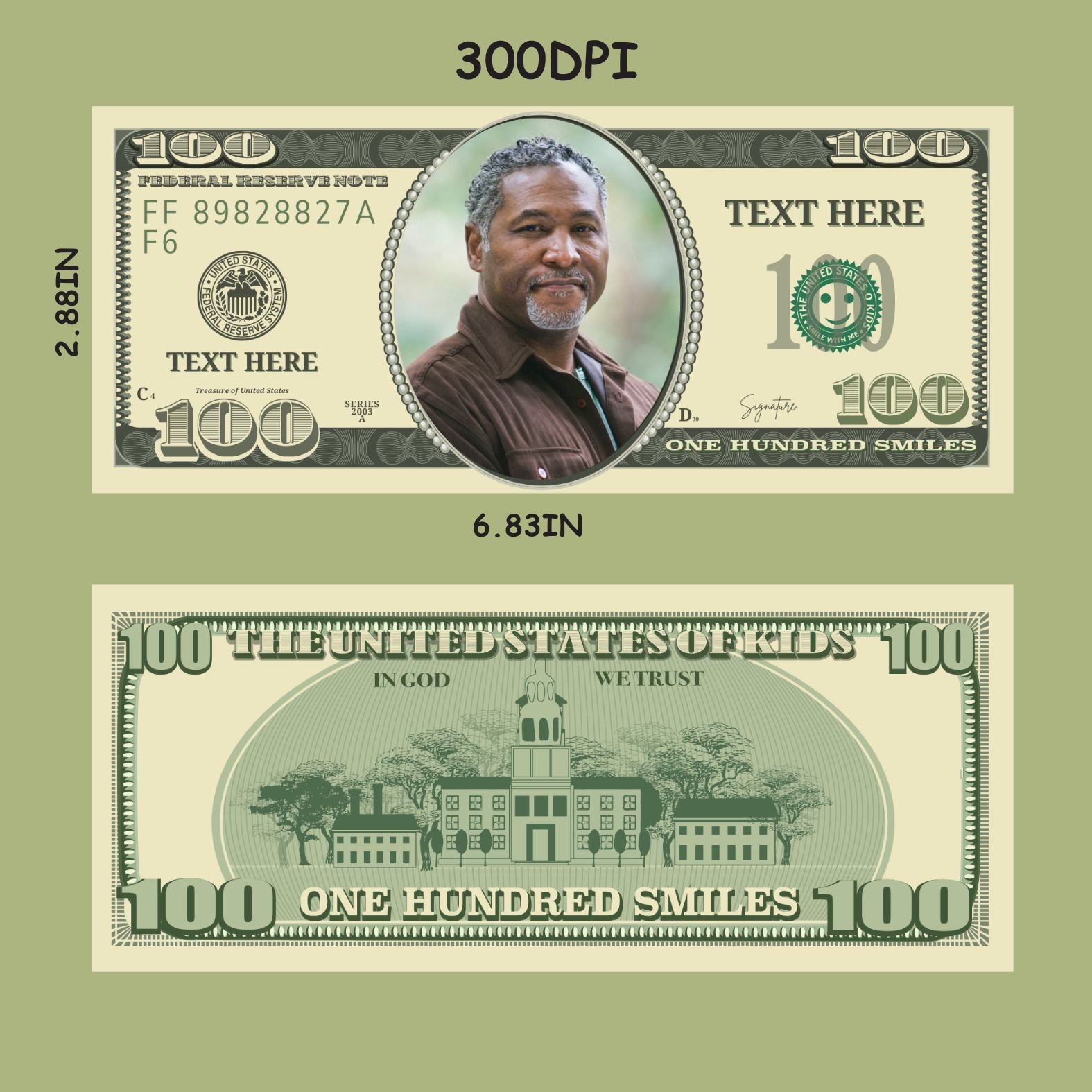 100 Dollar Bill Template, Custom Game Party Play Money, Add Your Text ...
