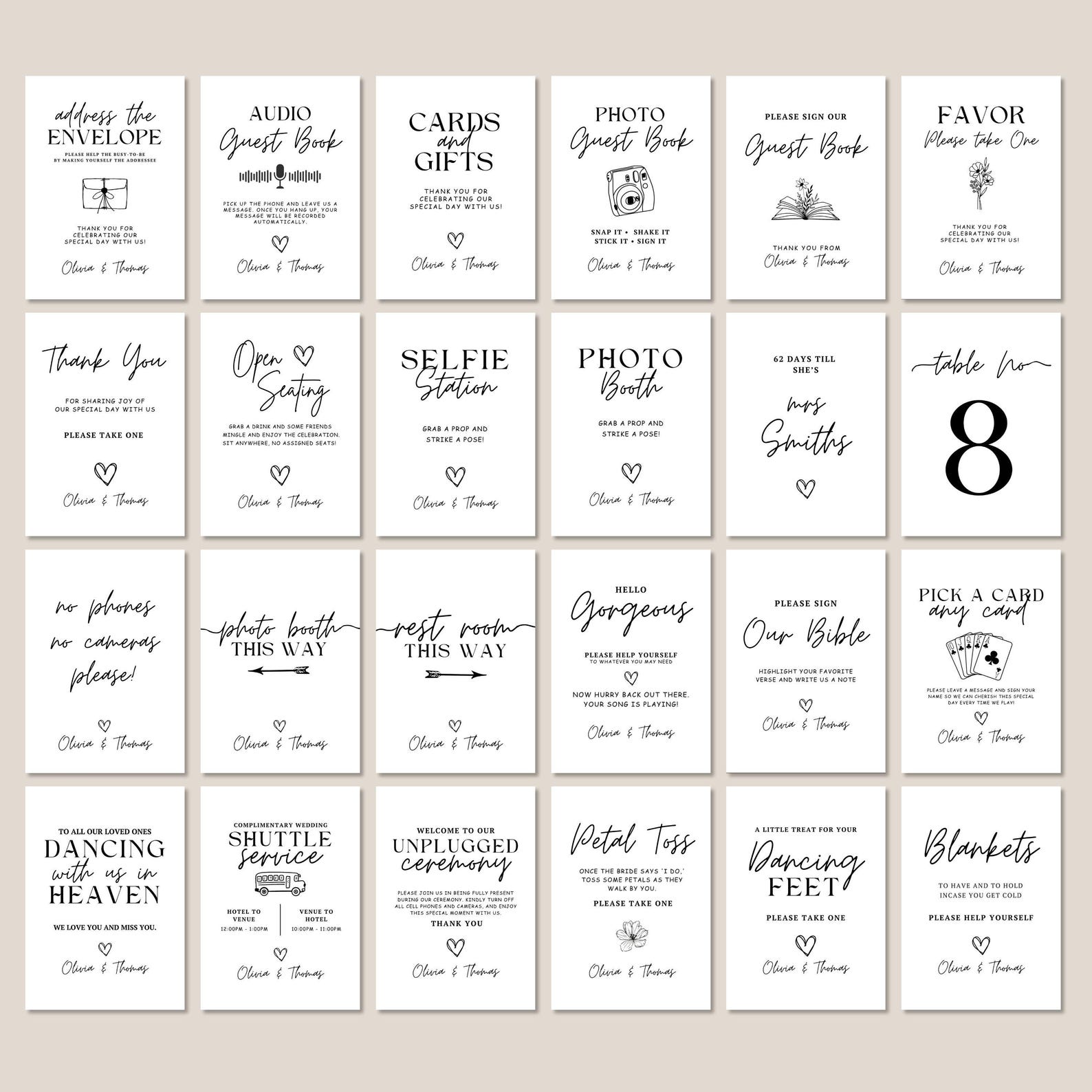 Wedding Sign Bundle, Modern Minimalist Reception Table Signs, Bridal ...