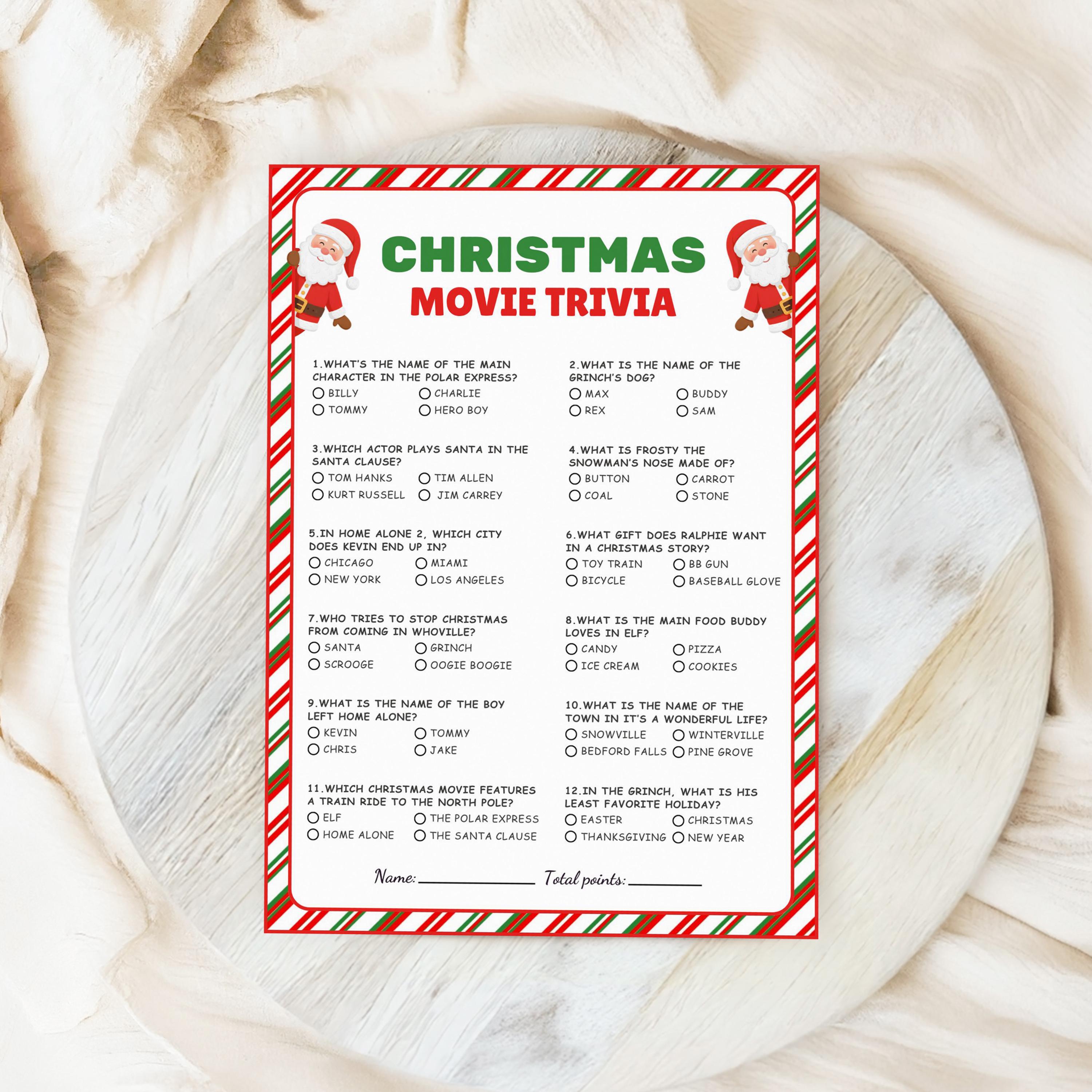 Christmas Movie Trivia Game, Xmas Movies Game, Holiday Party Game, Xmas ...