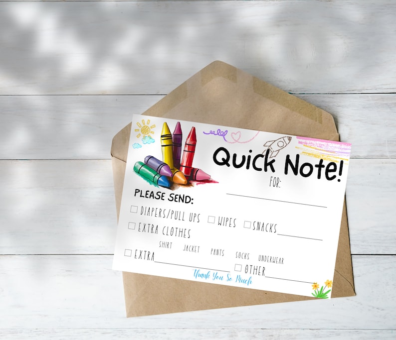 Quick Note Daycare Note Home, Daycare Mail, Daycare Folder, Note From ...