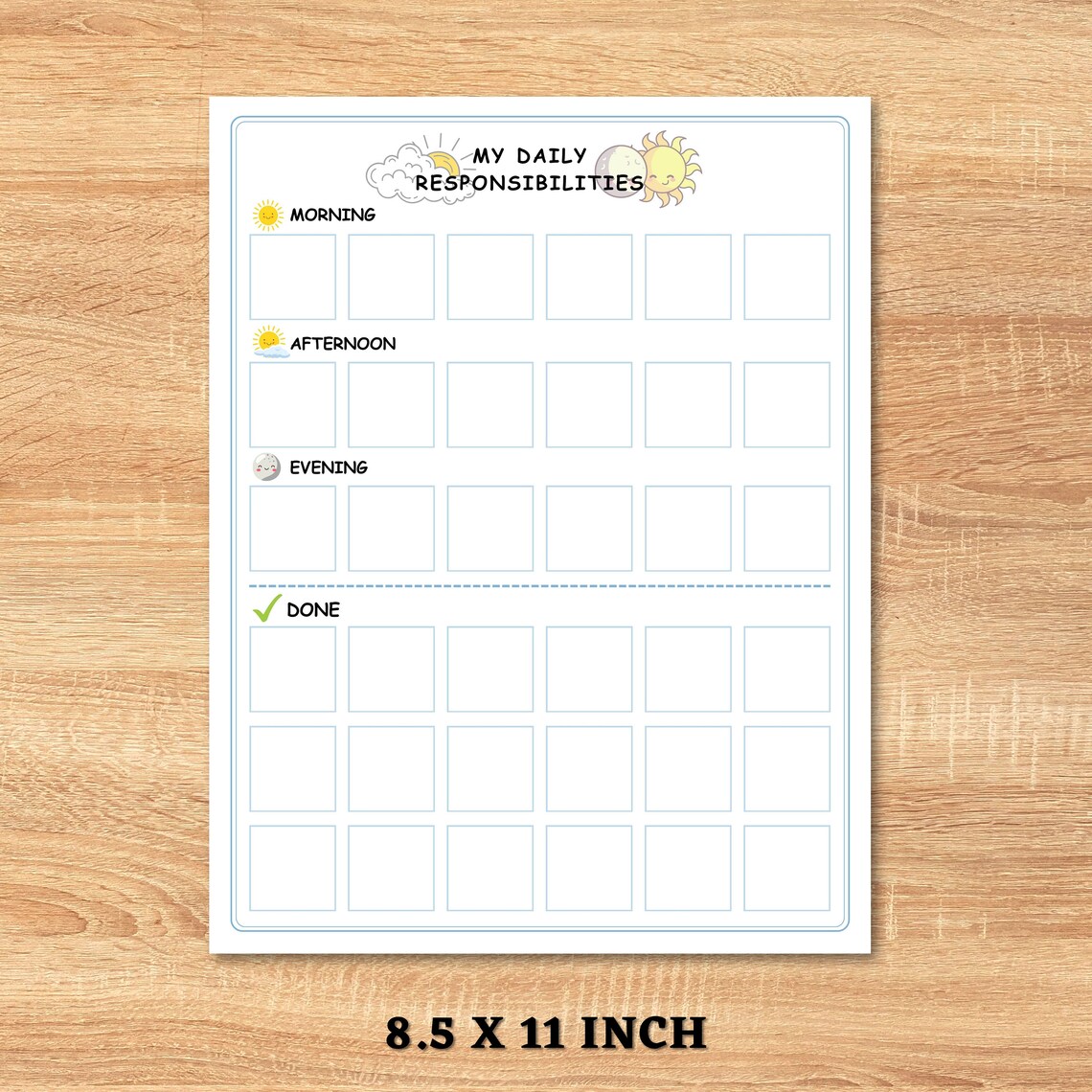 Daily Responsibilities Chore Chart, Printable Full Day Visual Routine ...