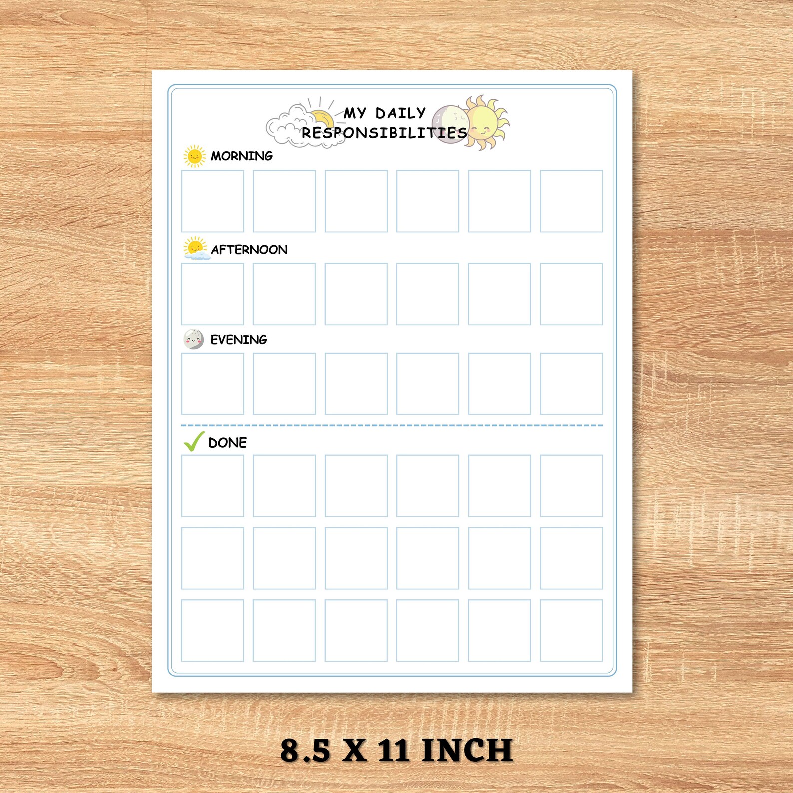Daily Responsibilities Chore Chart, Printable Full Day Visual Routine ...