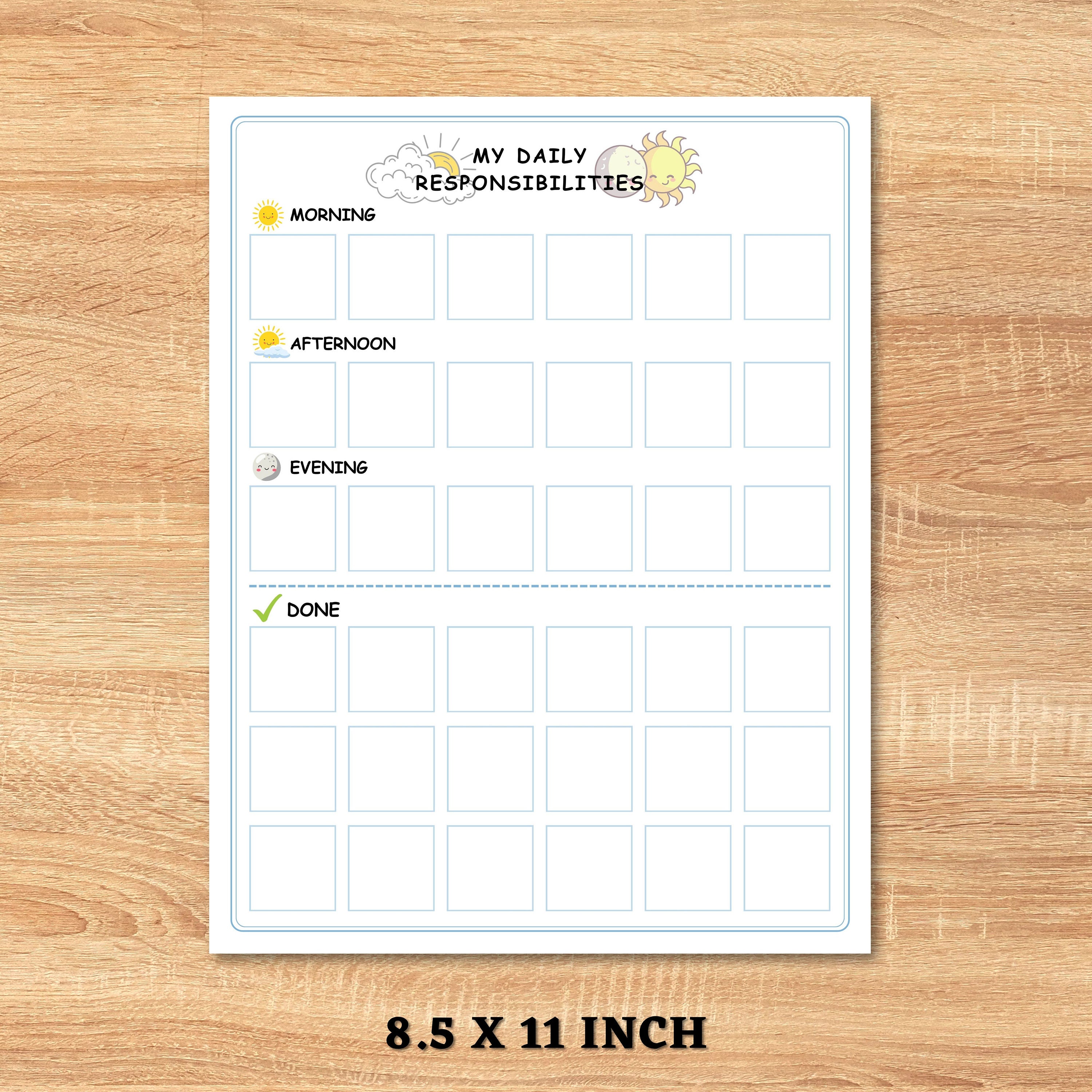 Daily Responsibilities Chore Chart, Printable Full Day Visual Routine ...