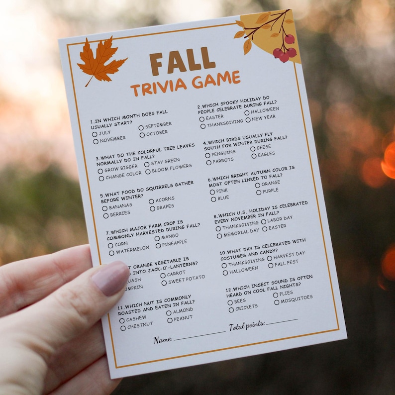 Fall Trivia Quiz Game, Autumn Party Game, Autumn Game for Adults & Kids ...