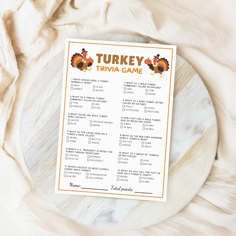 Turkey Trivia Game, Thanksgiving Party Game, Fall Trivia Game, Fall ...