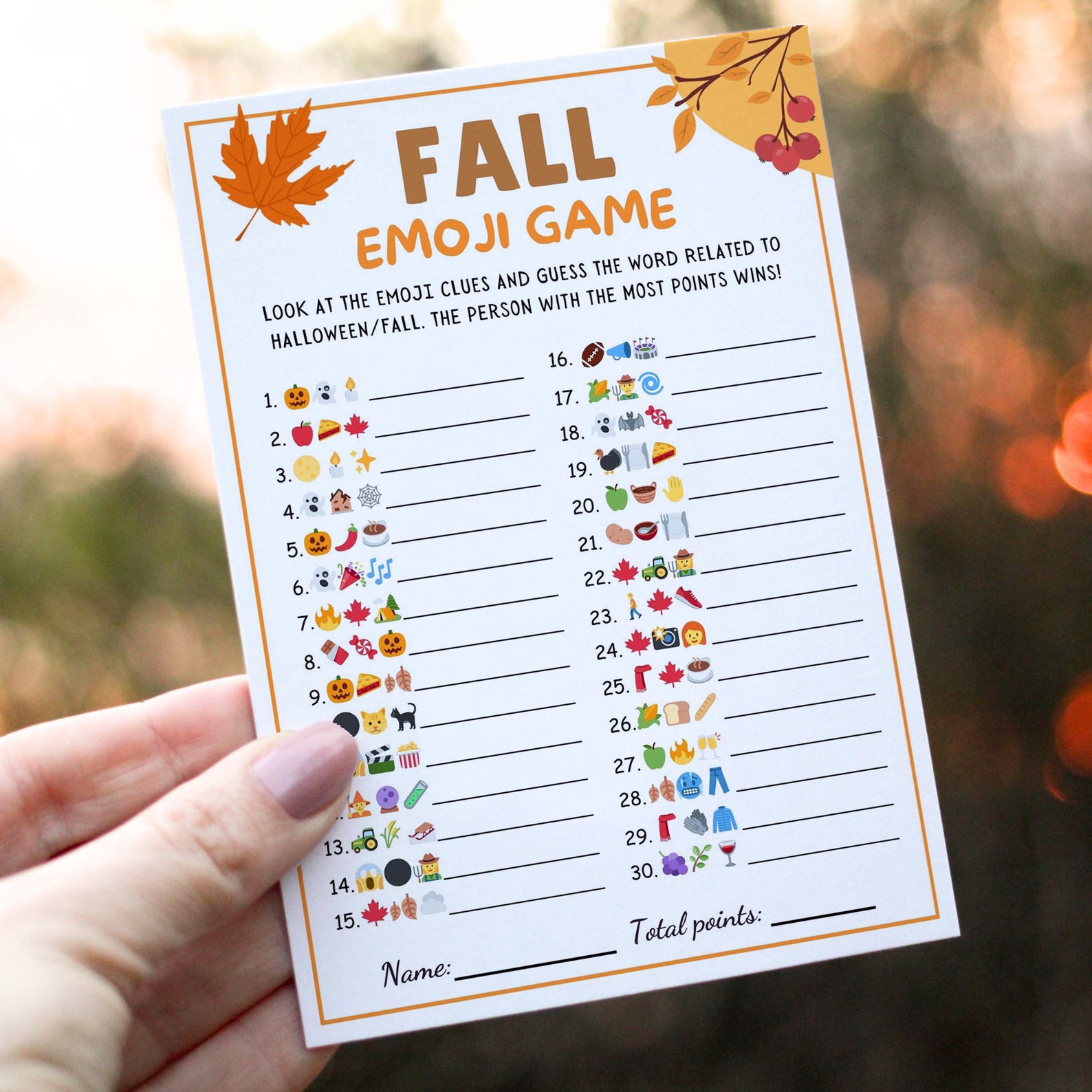 Fall Emoji Game, Autumn Emoji Pictionary, Autumn Emoji Game, Printable ...