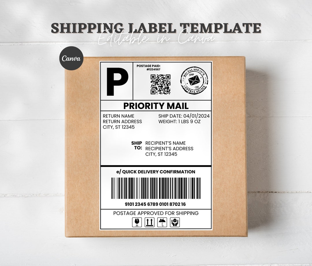 Shipping Label Template Editable Personalized Mail Label Mail